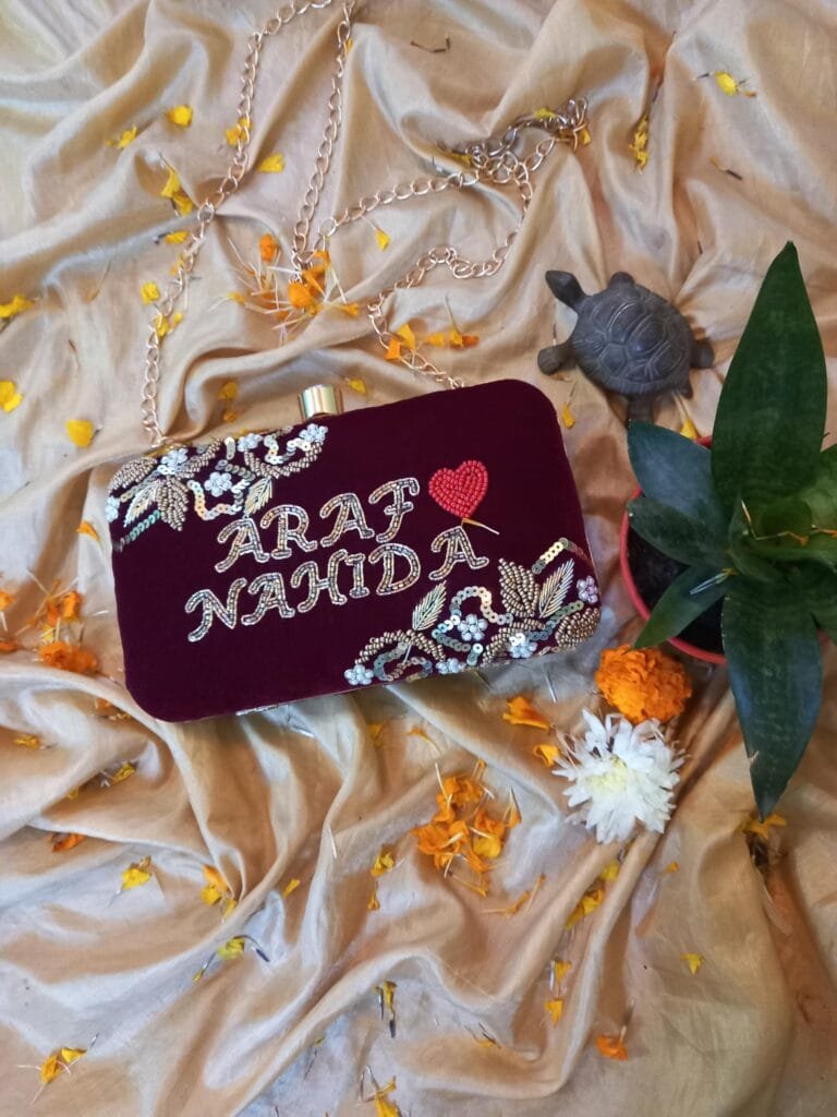 Customized Hand Embroidered Clutch - Any Language - A luxurious ...