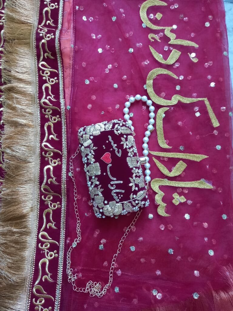 Bridal Nikah Duppatta with Urdu Name Clutch - Ruchi Mehra Label